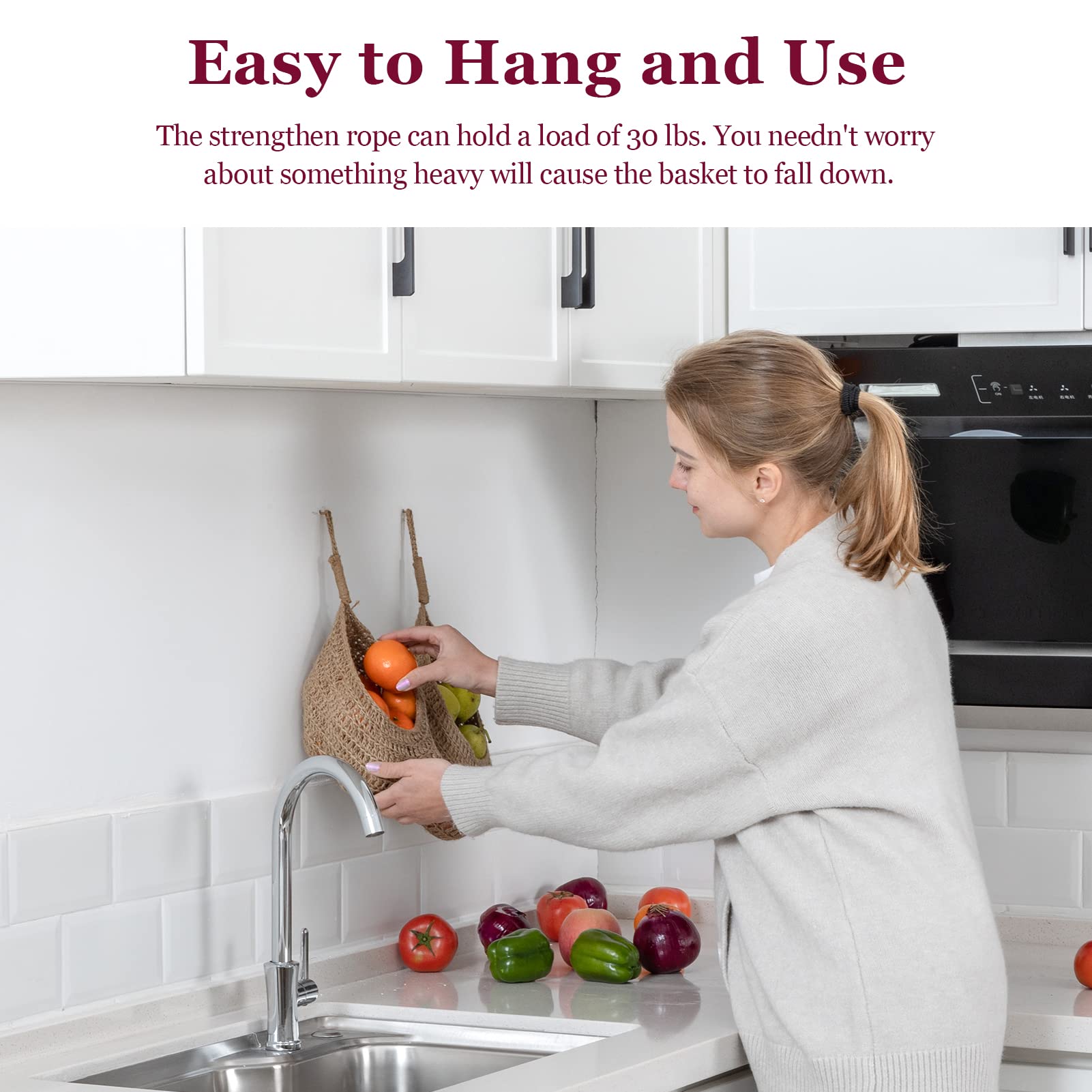 VK Living Jute Potato Onion Garlic Storage Baskets for Pantry