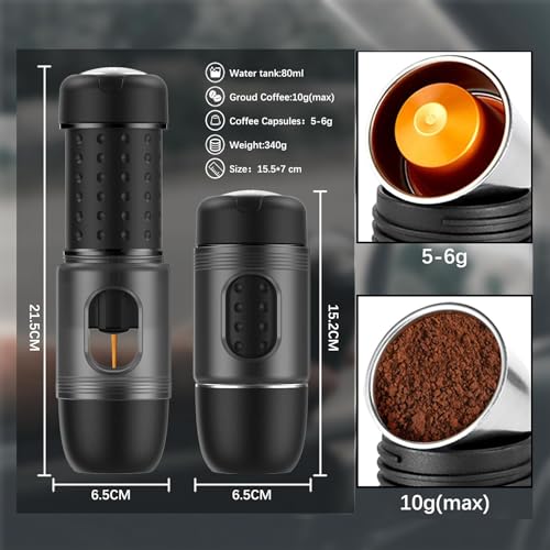STARESSO TRAVEL Coffee Maker, Mini Portable Espresso Maker, 2IN1 Extra Small Manual Espresso Machine Compatible with NS Capsules and Ground Coffee,Travel Gadgets Perfect for Travel Camping Hiking