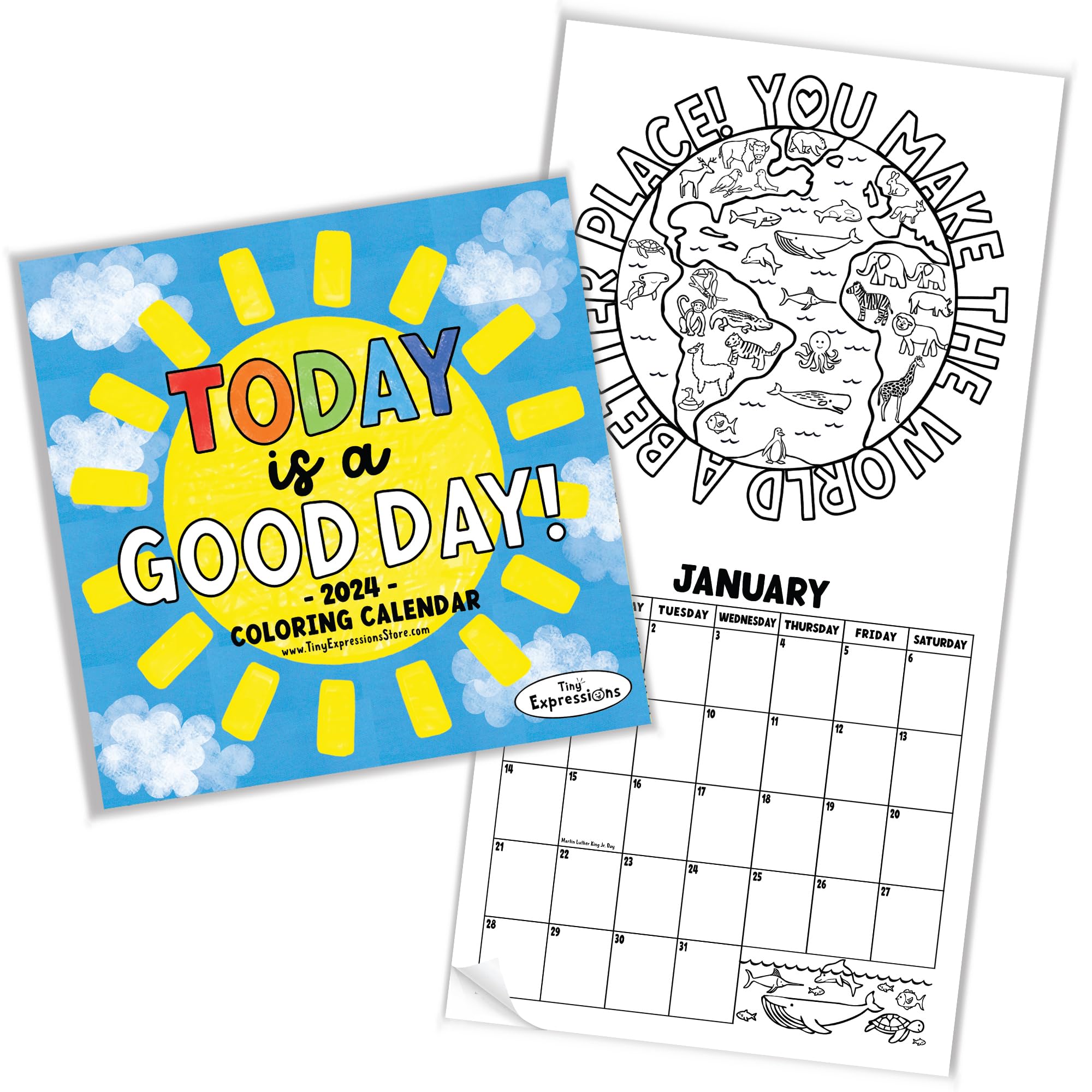 Tiny Expressions - Inspirational Coloring Calendar for Kids - Today is a Good Day 2024 Wall Calendar - Home or Classroom Kid Learning Calendars with Inspirational Quotes - Children's Calendar - 12x12 inches