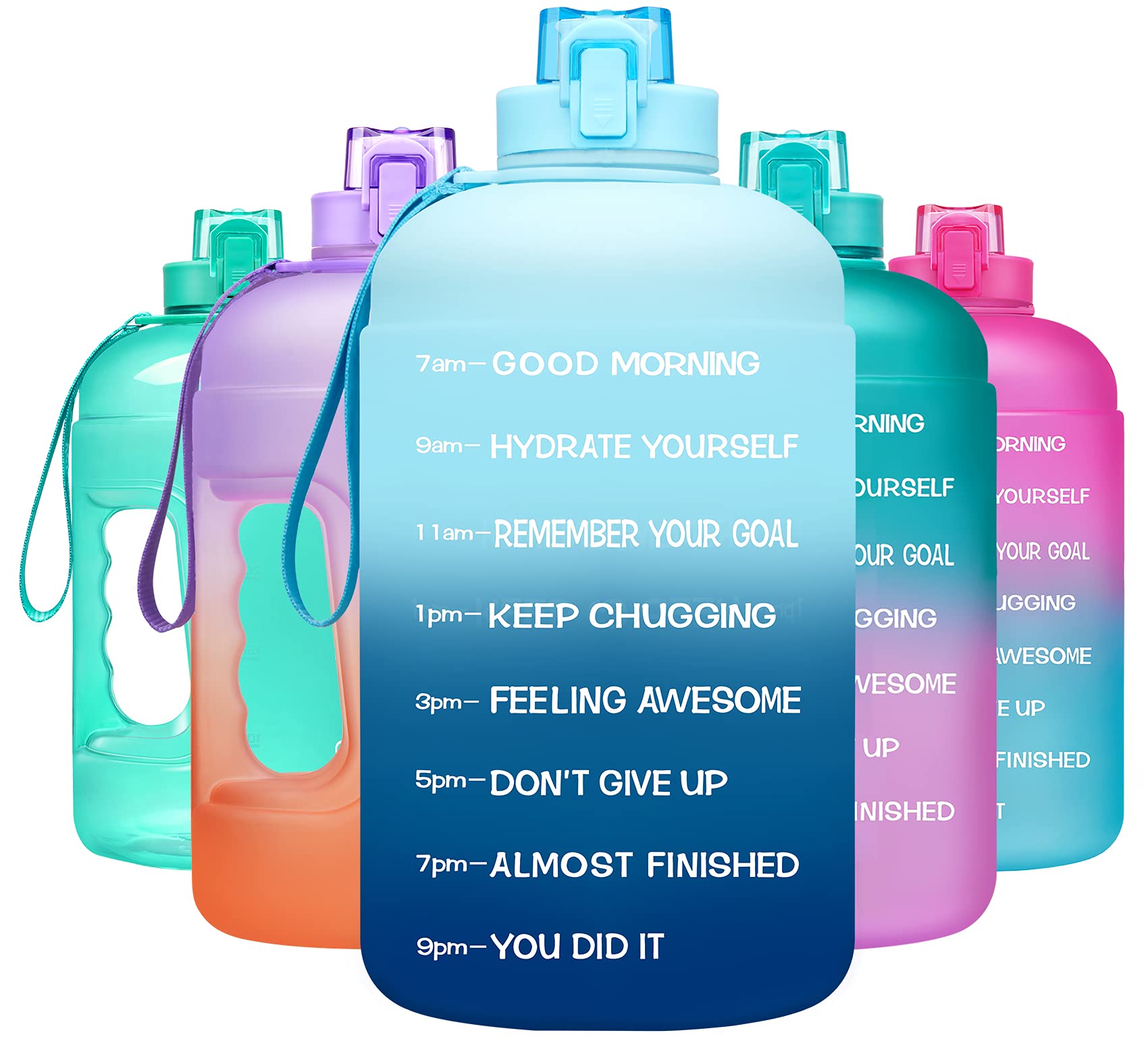 Venture Pal Half Gallon Water Bottle - 64 oz Water Bottle with Time Maker & Sturdy Handle - Leakproof Motivational Water Bottle to Track Your Daily Water Intake