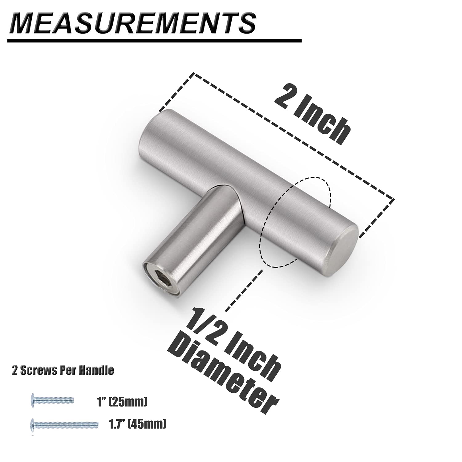 Probrico Kitchen Cabinet Drawer Handles and Pulls Stainless Steel (T-Knob, 10 Pack), T Bar Cabinet Knobs