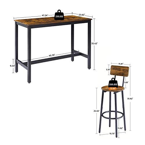 Tiophome PU Soft Seat with Backrest and Footrest,Modern Armless Kitchen Island Stool with Upholstered Cushion for Dining Room,Easy to Assemble,Rustic Brown, 5-Piece Bar Table Set for 4