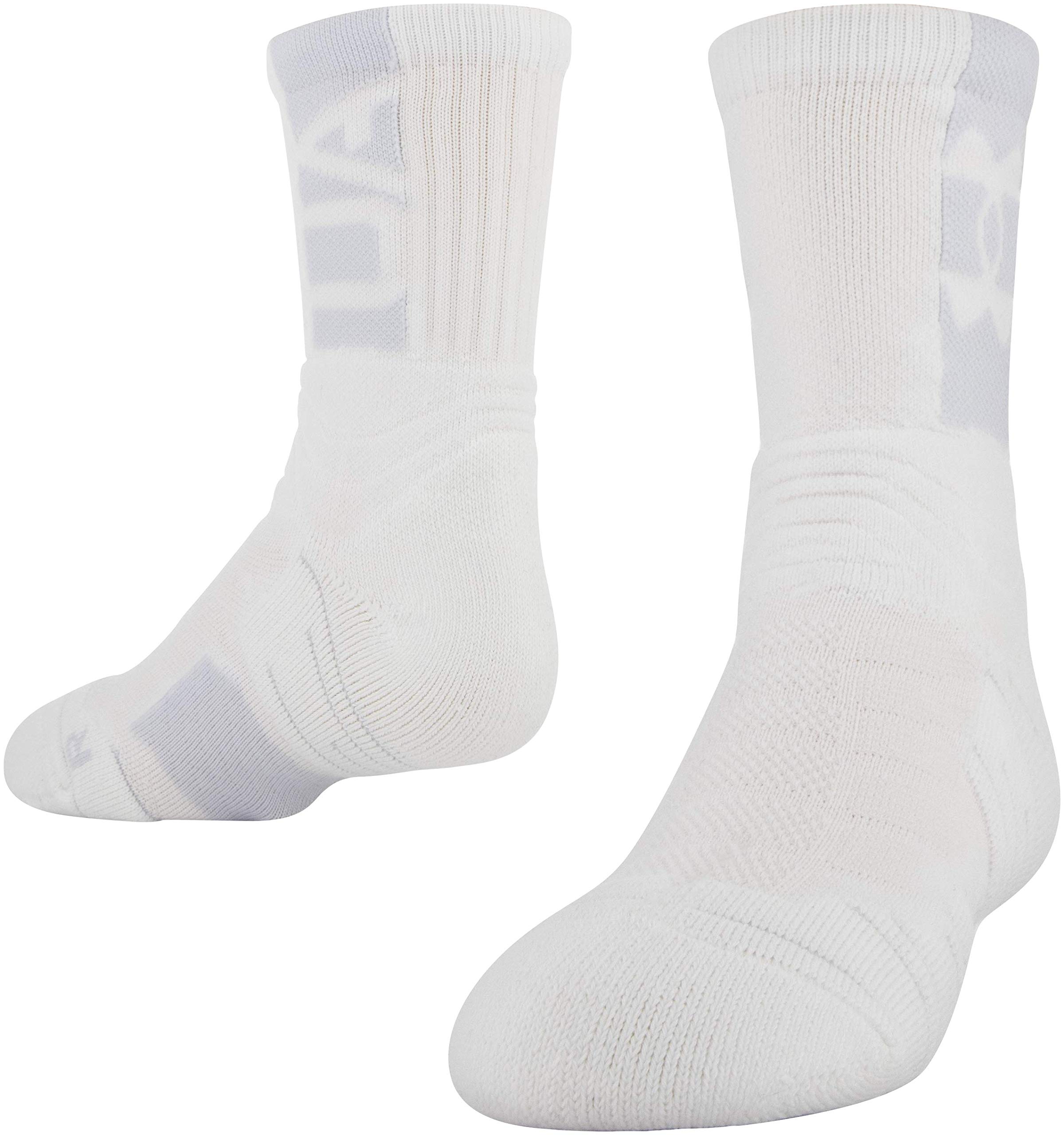 Under Armour Youth Playmaker Mid-Crew Socks, 1-Pair , White/Halo Gray , Small