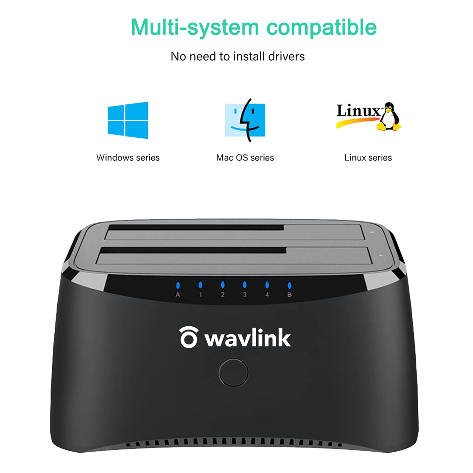 WAVLINK USB 3.0 to SATA I/II/III Dual Bay External Hard Drive Docking Station,Tool-Free External Hard Drive Dock for 2.5/3.5 inch HDD/SSD,Support Offline Clone,2x16TB with 12V/3A Power Adapter