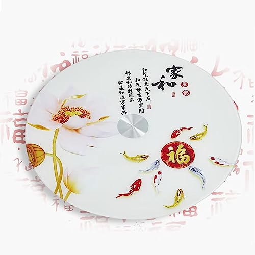 VERDDE 30/36in Tempered Glass Lazy Susan Turntable With Chinese Style Elements Tabletop Rotating Serving Tray For Kitchen Dining Table - Heavy Duty & Silent (Size : 80 cm (30 in))