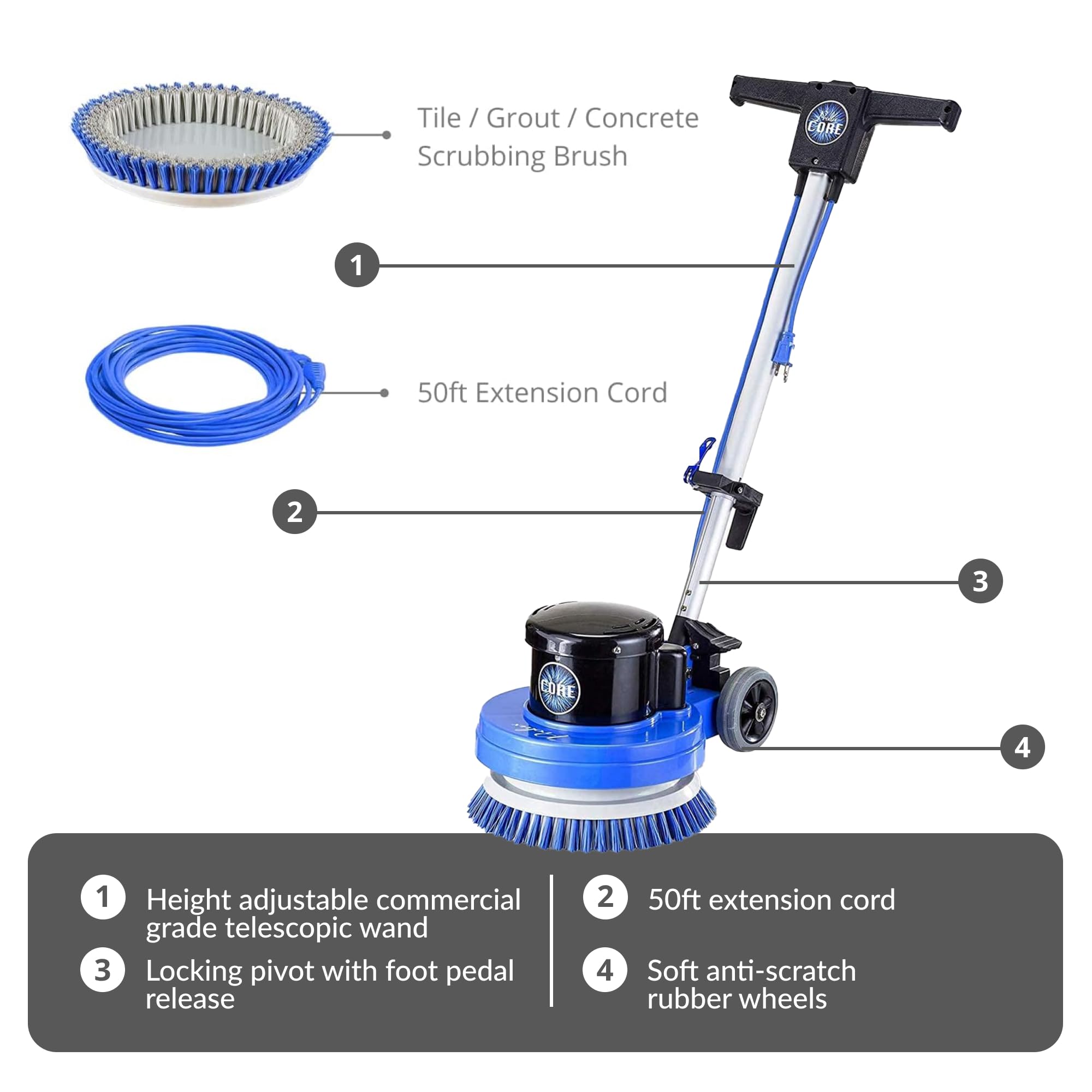 Prolux Core Medium Duty Single Pad Commercial Polisher Floor Buffer Machine Tile Scrubber, 13 Inch Medium Duty