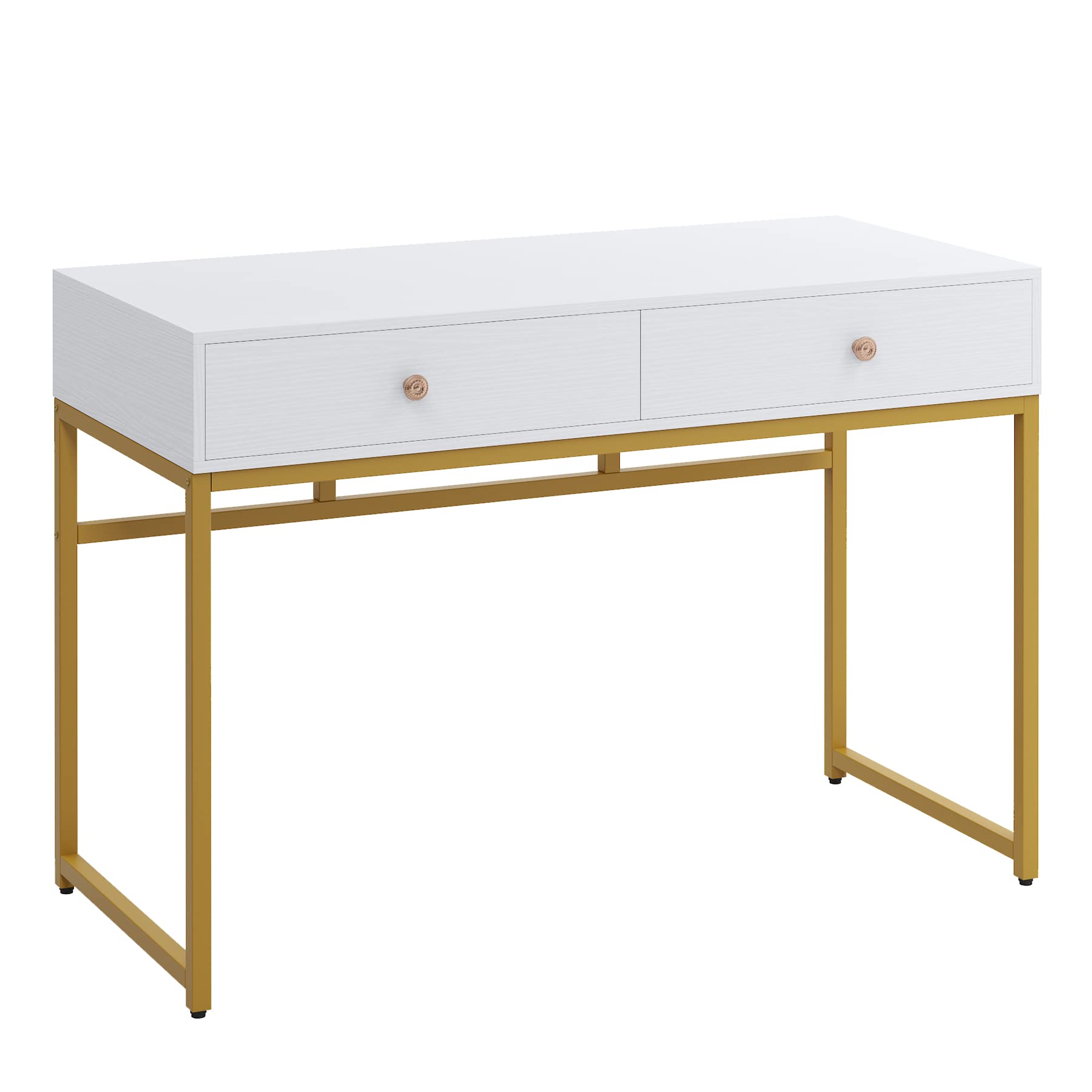 TRIBESIGNS WAY TO ORIGIN 47" Computer Desk with 2 Drawers, Modern Simple Laptop Desk Writing Desk, Multifunctional White Desk Makeup Vanity Table for Home Office (White/Gold)