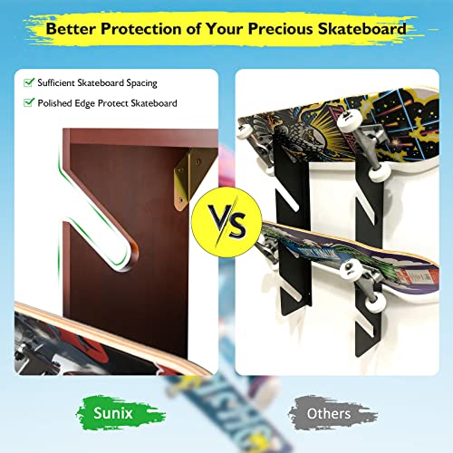 Sunix Skateboard Wall Mount Display Rack, Wooden Skateboard Wall Rack with Five-Layer for Deck, Longboard, Snowboard, Skateboard Accessories for Home or Garage | Space-Saving Storage