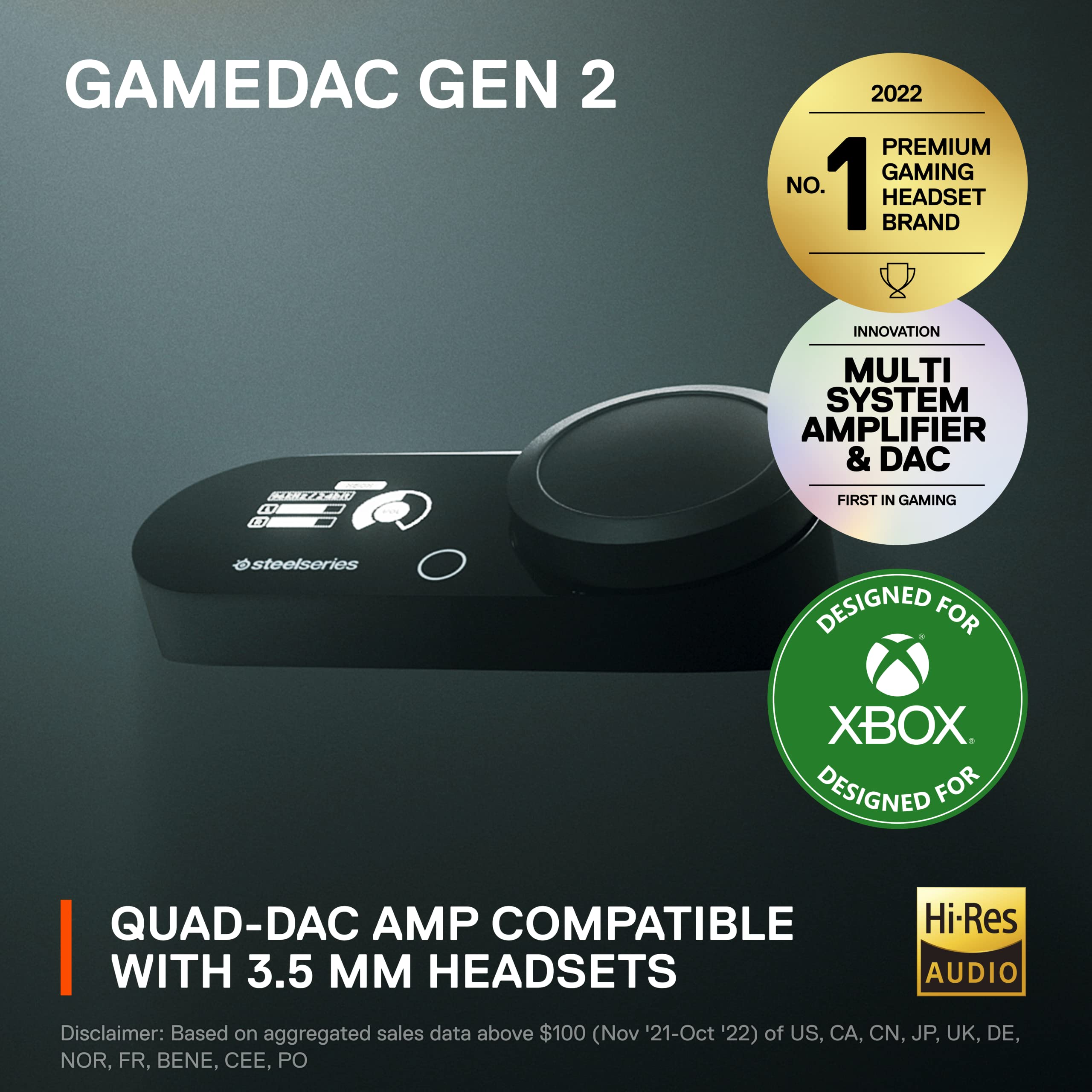 SteelSeries GameDAC Gen 2 Hi-Res Audio Amplifier - ESS Sabre Quad-DAC - AI Noise Cancellation - 360° Spatial Audio - Hi-Res Certified - PC, Xbox, PS5, PS4