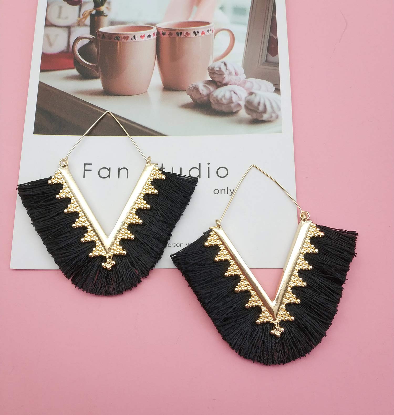 Statement Tassel Earrings, Delicate Bohemian V Shap Tassel Hoop Earring Elegant Fringe Drop Dangle Earrings for Women