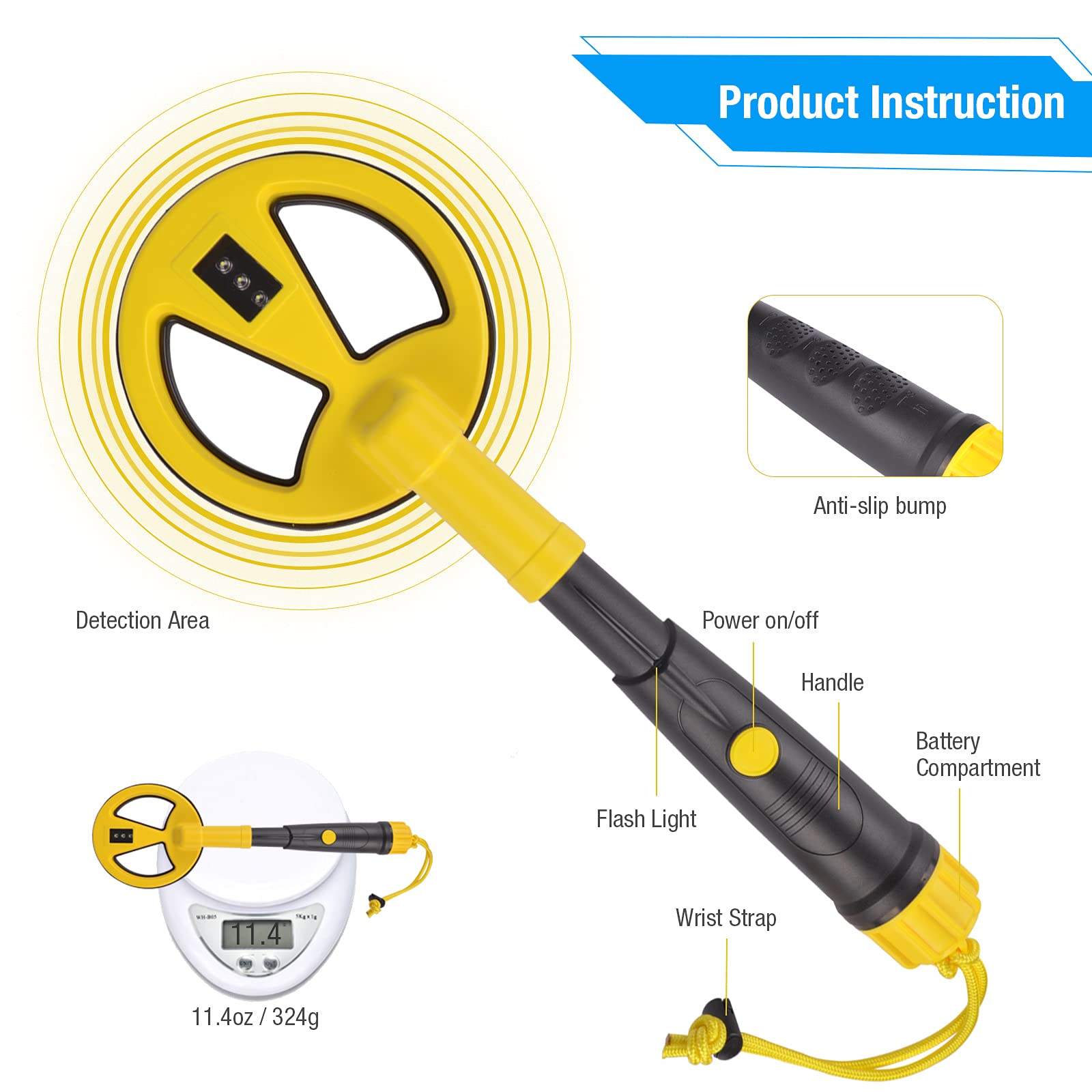 Wedigout Underwater Fully Waterproof Pin Pointer Metal Detector 100Feet Waterproof Handheld Pulse Induction Metal Finder with Pin Point Feature LED Indicator