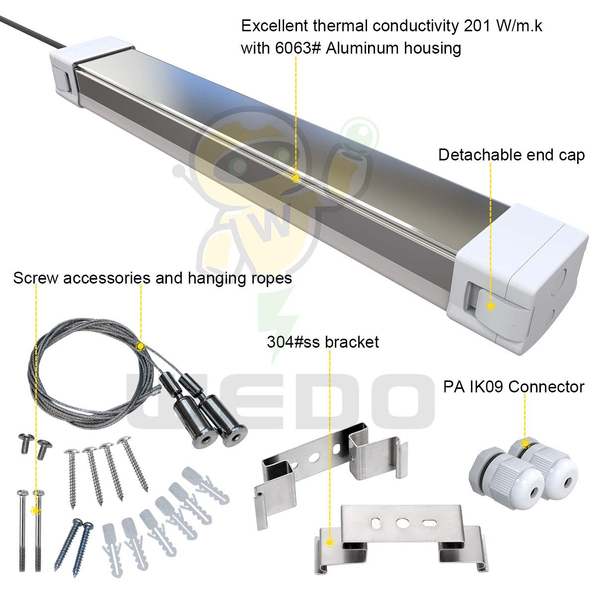 WeDo 30 Watt LED Vapor Tight Light Fixture 2FT Tri-Proof Working Lights for Workbench, Warehouse, Wet Location, Cold Storage, Garage, 1 Pack