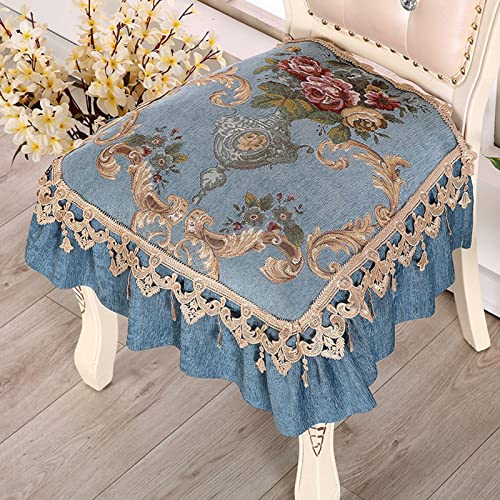 YQ WHJB Seat Cushion European Style Dining Chair Anti-Slip Fabric Cushions Mat Household Buttocks Pad Bandage Washable Seat Cushion with Ties Chair Pad(48 * 50cm, A)