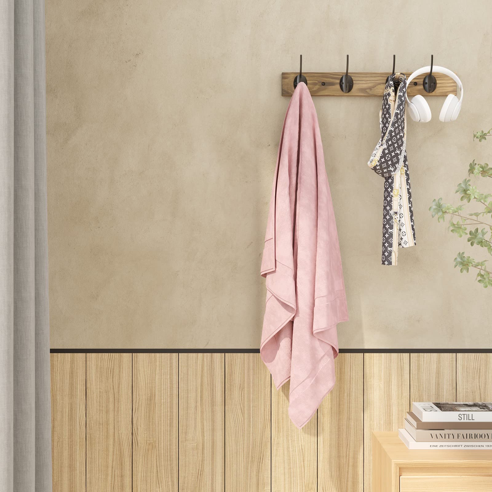 VERTORGAN Coat Hooks for Wall,Coat Rack Wall Mounted, Hat Rack and Hat Hooks with 4 Hooks for Entryway, Bathroom, Bedroom(Brown)