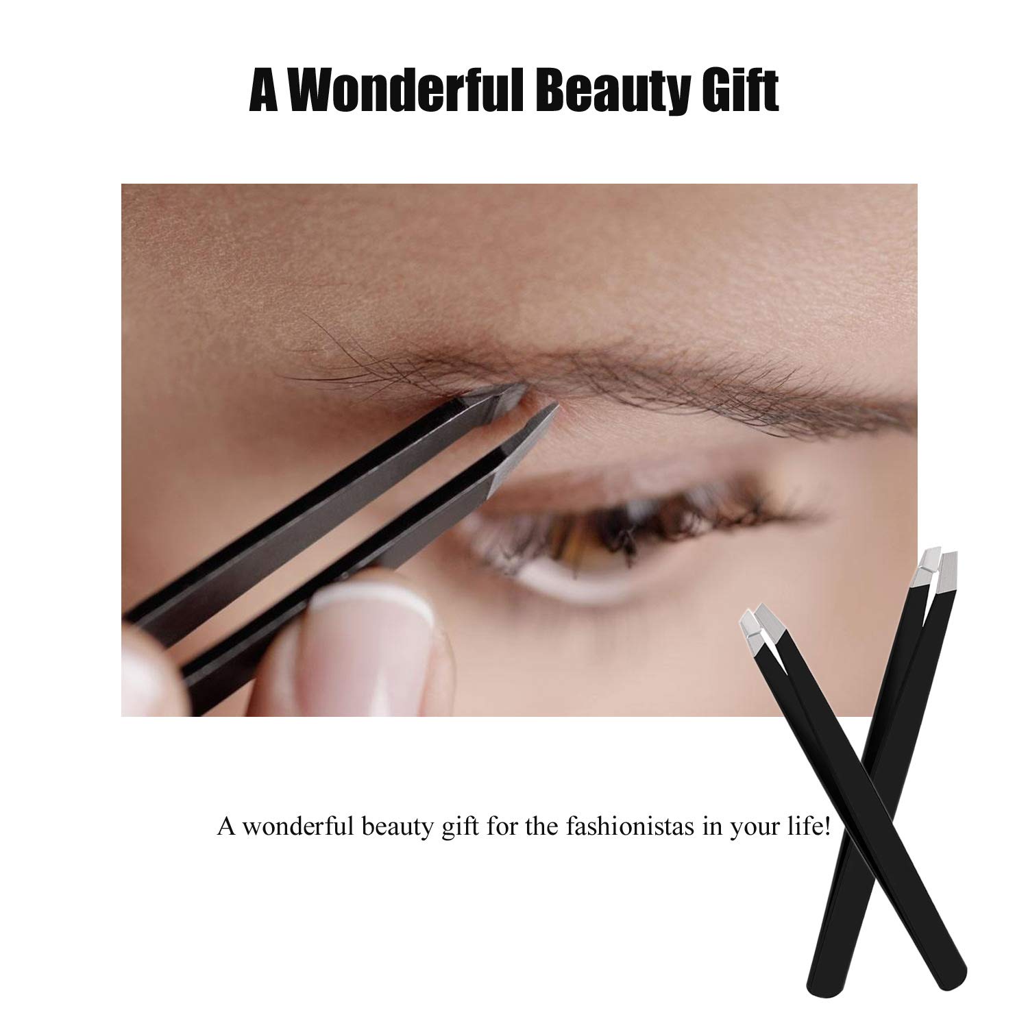 Slant Tweezers - Professional Stainless Steel Slant Tip,Precision Eyebrow Tweezers For Your Beauty(Single-Black)