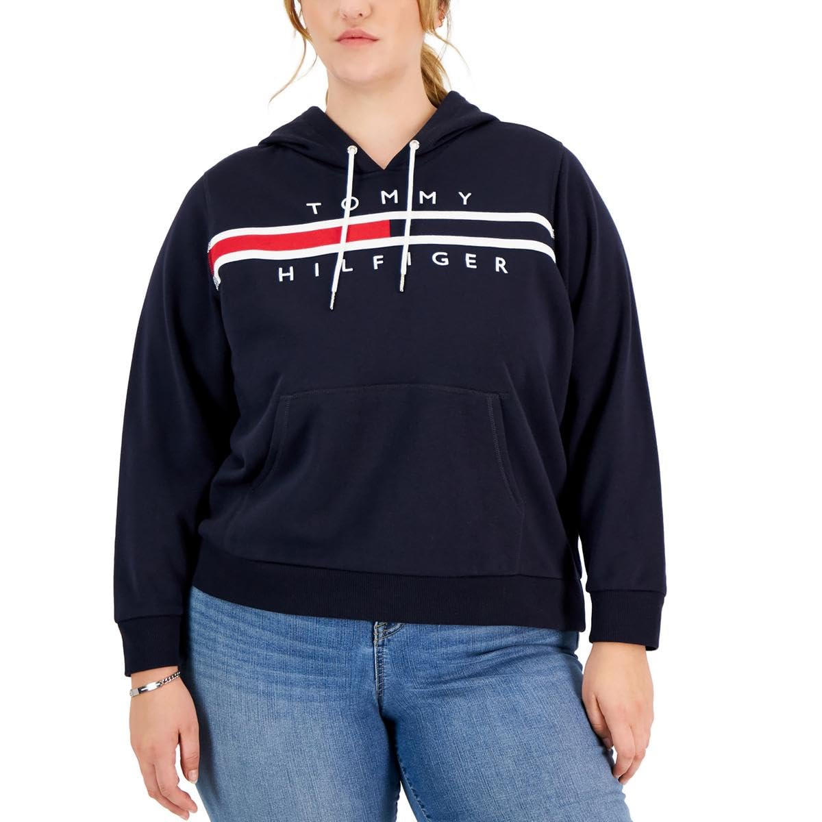 Tommy Hilfiger Women's Plus Casual Soft Long Sleeve Hoodie, White