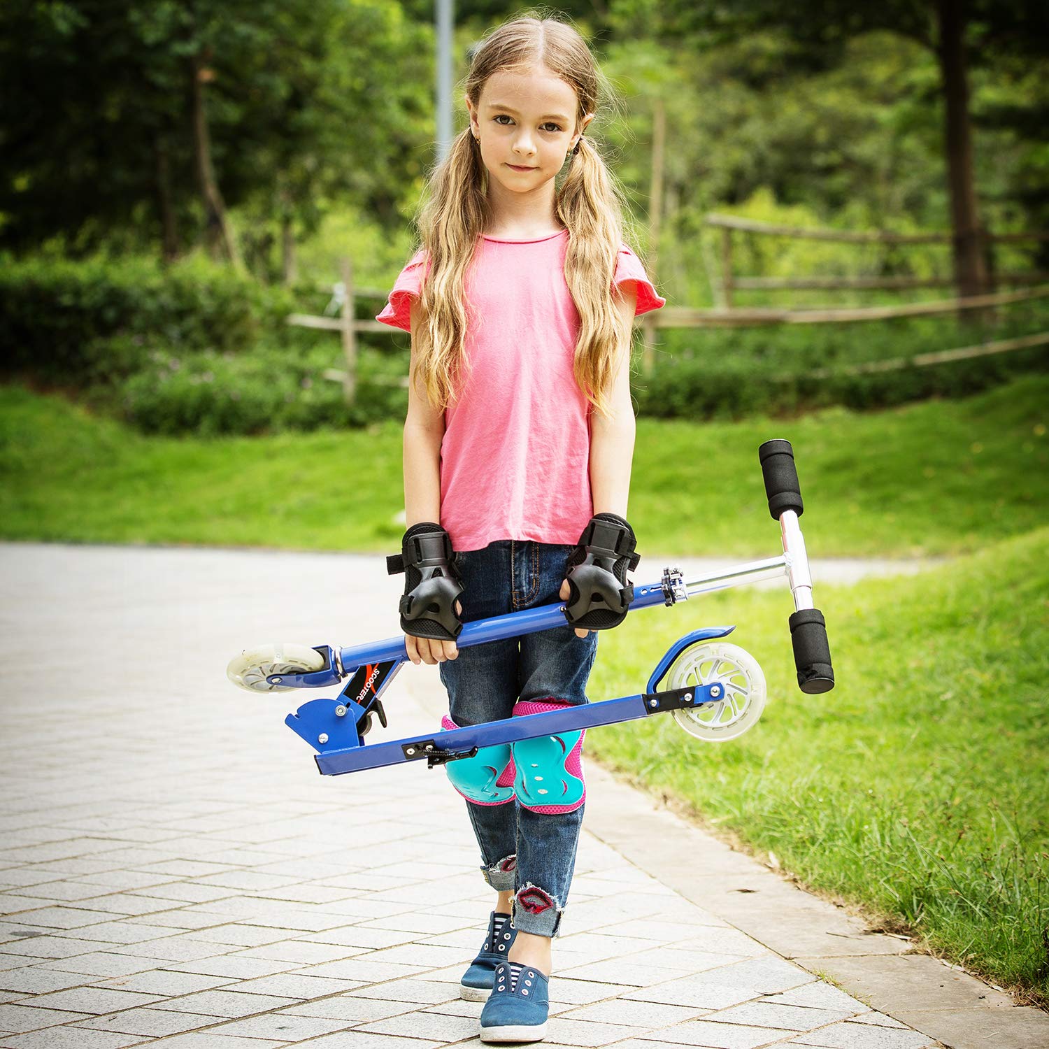 WeSkate Scooter for Kids Foldable 2 Wheel Light Up Kick Scooter for Girl Adjustable Height Gift for 3-14 Years