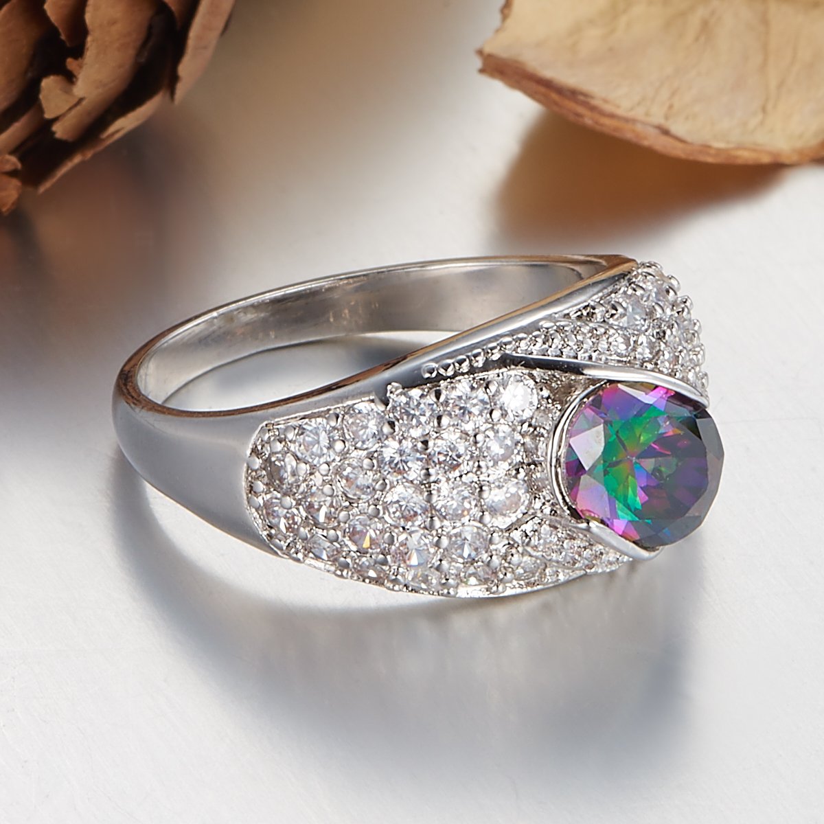 Psiroy 925 Sterling Silver Plated Created Rainbow Topaz Filled Contemporary Knuckle Ring Band Size 8