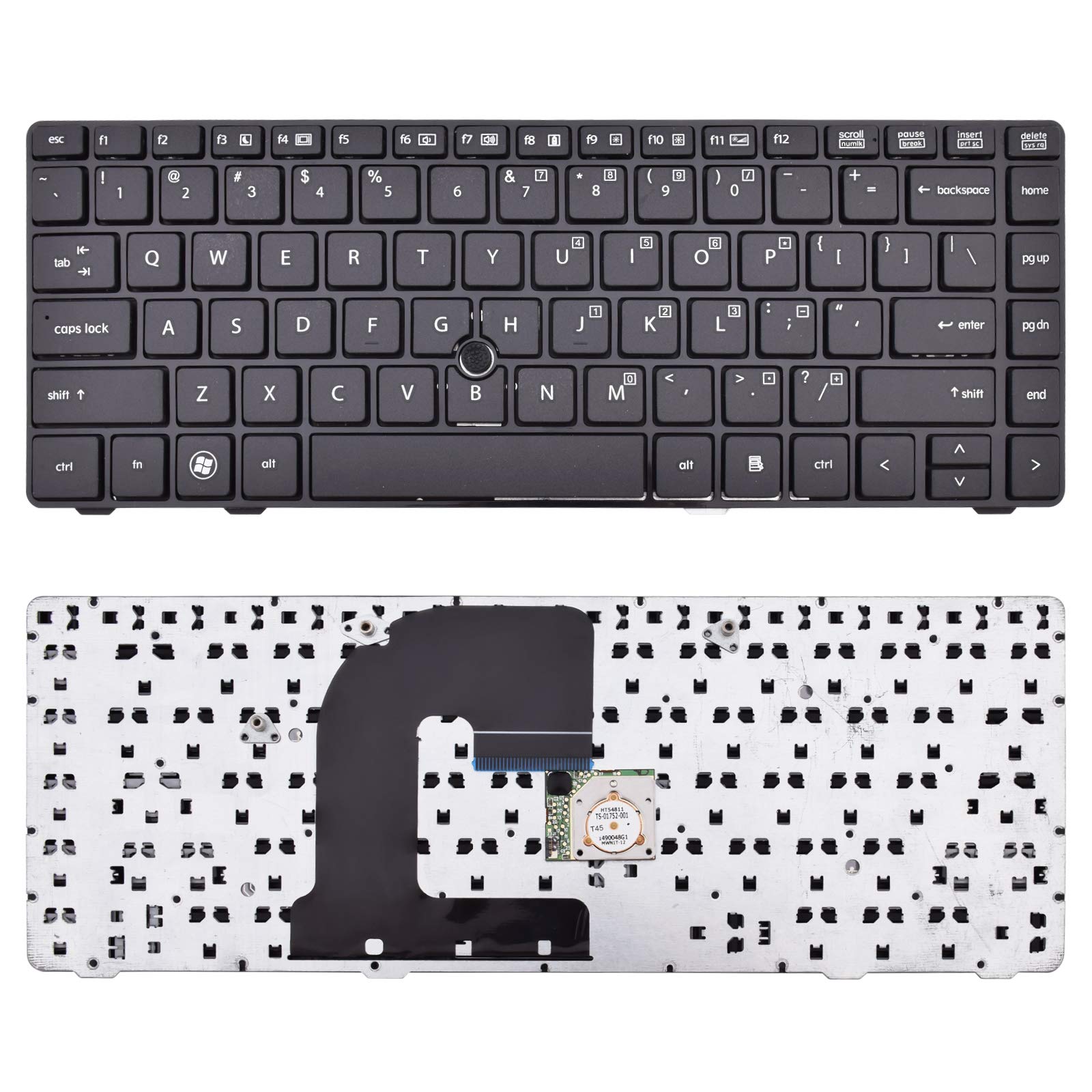 SUNMALL Keyboard Replacement Compatible with HP ProBook 6460b 6465b 6470b 6475b 8460p 8460w 8470p 8470w Serier Laptop 635769-001 641835-001 V119026BS13e with Pointer (Black Frame)