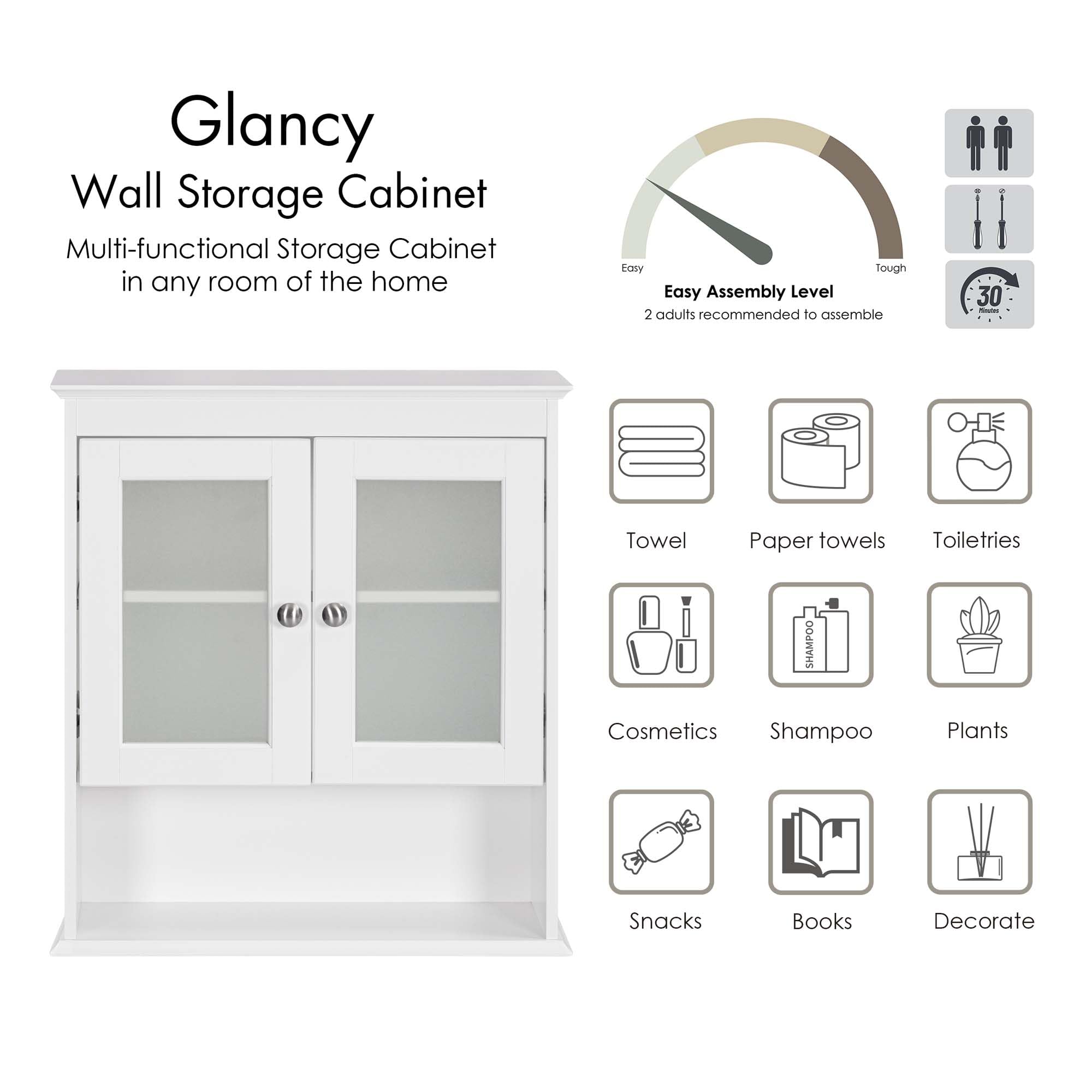 Spirich Bathroom Wall Cabinet with Glass Doors, Small Hanging Medicine Cabinet Wall Mounted, Wood Wall Storage Organizer Space Saver, Espresso