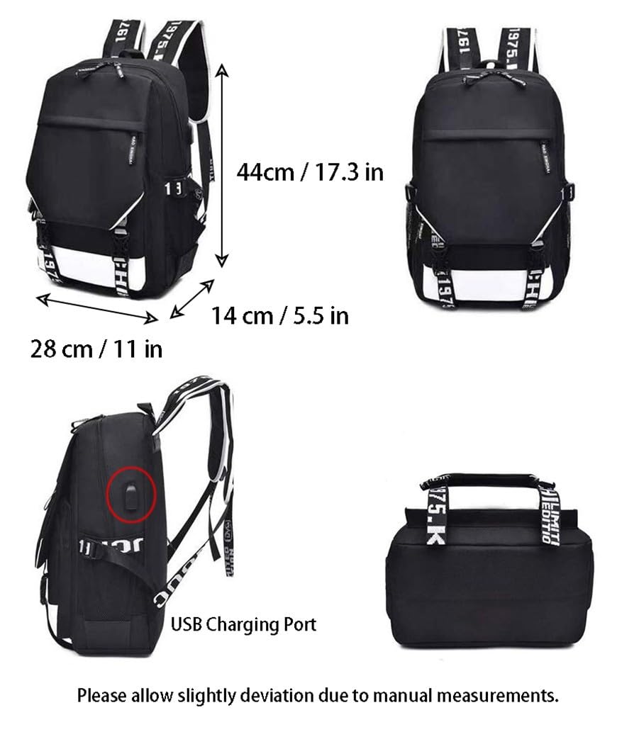 WANHONGYUE Undertale Game Laptop Backpack Rucksack Travel Sports Casual Daypack with USB Charging Port Black / 4