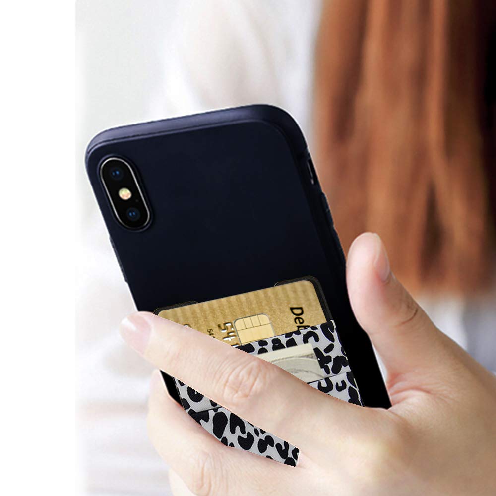 SHANSHUI Phone Wallet, 2 Pack Lycra Phone Card Holder Stick On Wallet Card Holder Pocket Compatible for iPhone, Android and All Smartphones-White Cheetah