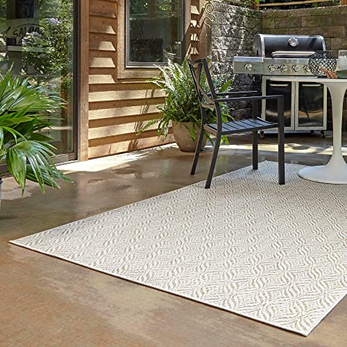 Unique Loom Outdoor Trellis Collection Area Rug - Deco Trellis (9' x 12' Rectangle, Taupe/ Ivory)