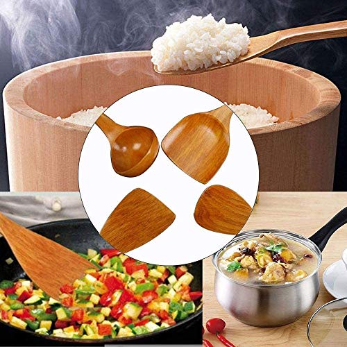 SDGH Non-stick Dinnerware Cutlery Set Wooden Cookware Fork Spoon Knife Set Kitchenware with Long Handle Spatula Flat Shovel