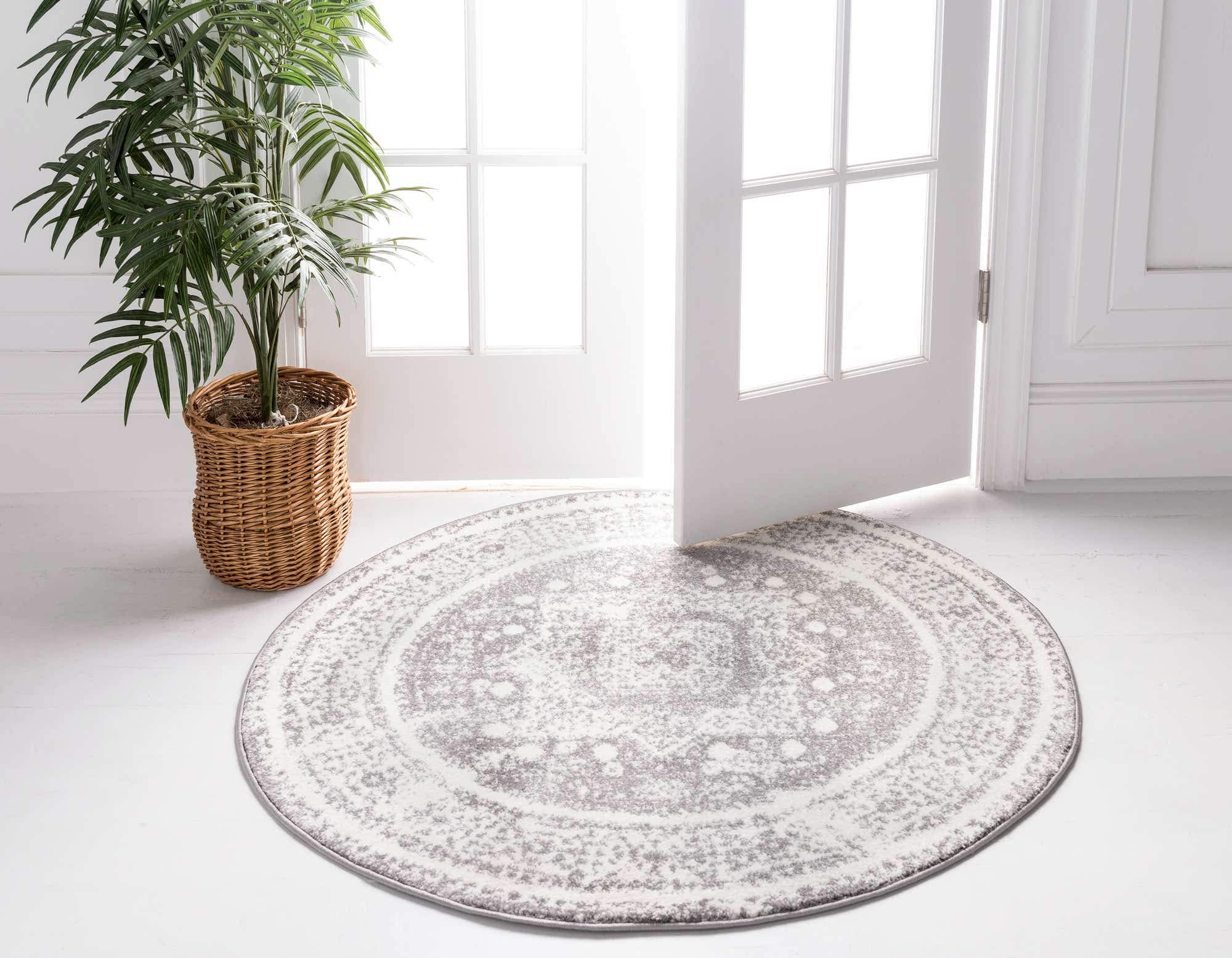 Unique Loom Rosso Collection Traditional, Medallion, Distressed, Bohemian, Vintage, Southwestern Area Rug, 4 ft x 4 ft, Gray/Ivory