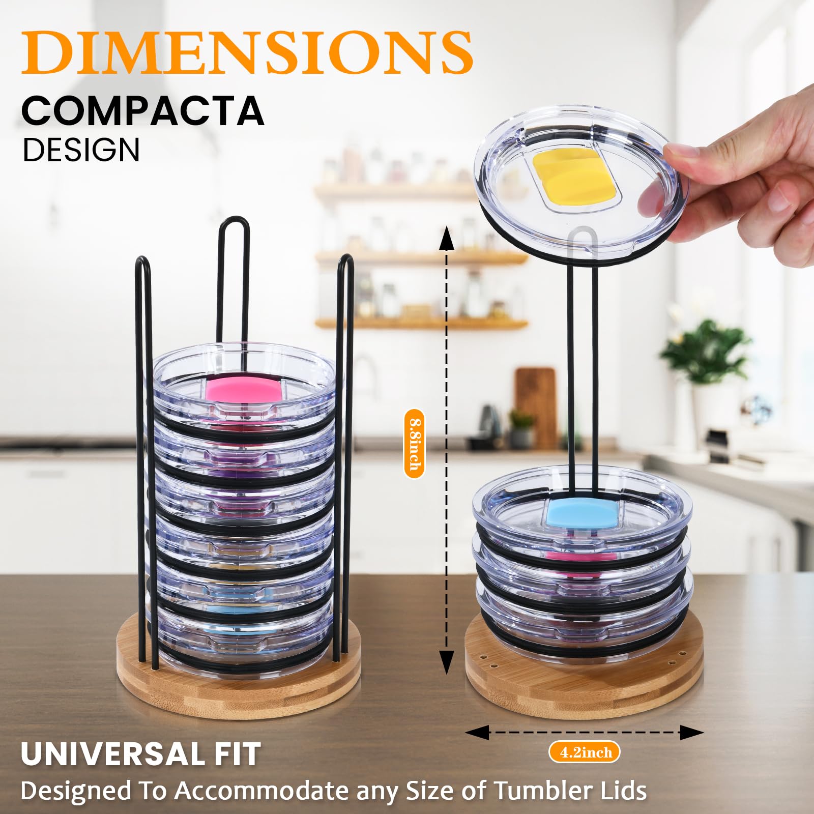 witarten Tumbler Lid Organizer, Detachable Bamboo Cup Lid, Vertical Storage for Up to 10 Lids,Keep Your Tumbler Lids Neatly Stored and Achieve Clutter-Free Cabinets and Countertops Organization