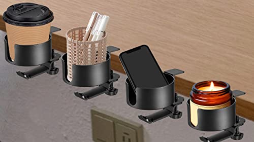 Venti Desk Mug Holder, MEEKAKEE 2 in 1 Desk Cup Holder with Headphone Hanger, Anti-Spill Desk Storage Cup, Easy to Install, Sturdy, Durable, Enough to Hold Big Coffee Mugs (Black)