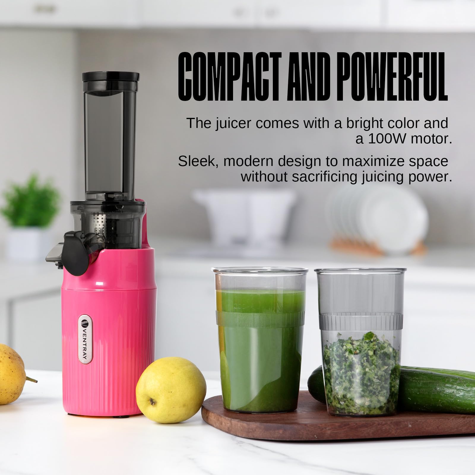 Ventray Ginnie Juicer, Compact Small Cold Press Juicer, Slow Masticating Juicer with 60RPM Low Speed,Space-Saving Juice Extractor, Easy to Clean, Nutrient Vitamin Dense, Eco-Friendly Packaging- Pink