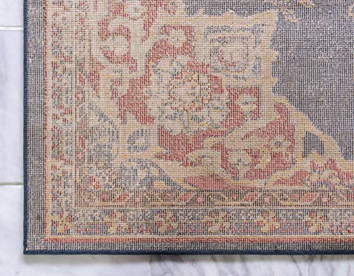 Unique Loom Utopia Collection Traditional Classic Vintage Inspired Area Rug with Warm Hues, 7' Square, Dark Blue/Beige