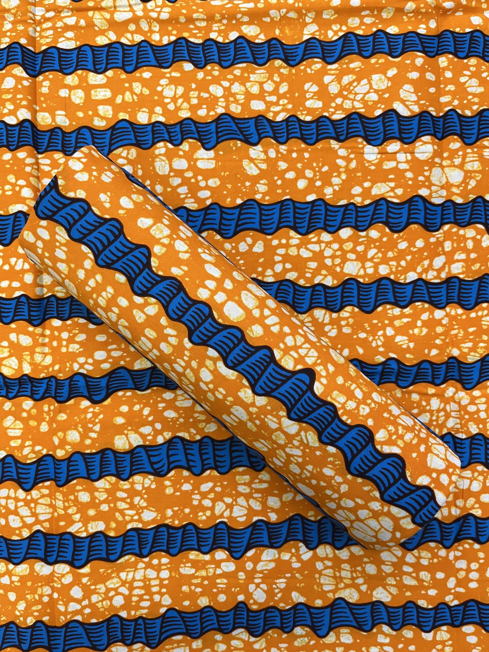 Sugar Cane Design African Guaranteed Wax Block Prints Fabric/African Ankara Wrapper Fabric Wax Fabrics /-Sell by 6 Yards-100% Cotton-for Dresses- Tangerine-Orange, Royal-Blue, White