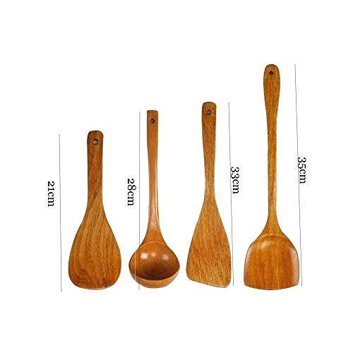 SDGH Non-stick Dinnerware Cutlery Set Wooden Cookware Fork Spoon Knife Set Kitchenware with Long Handle Spatula Flat Shovel