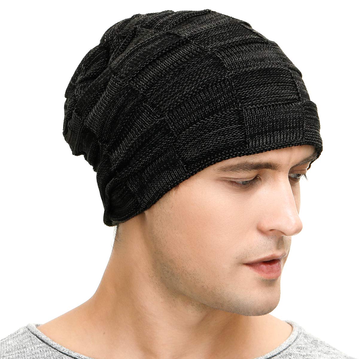 Vgogfly Slouchy Beanie for Men Winter Hats for Guys Cool Beanies Mens Lined Knit Warm Thick Skully Stocking Binie Hat Coffee