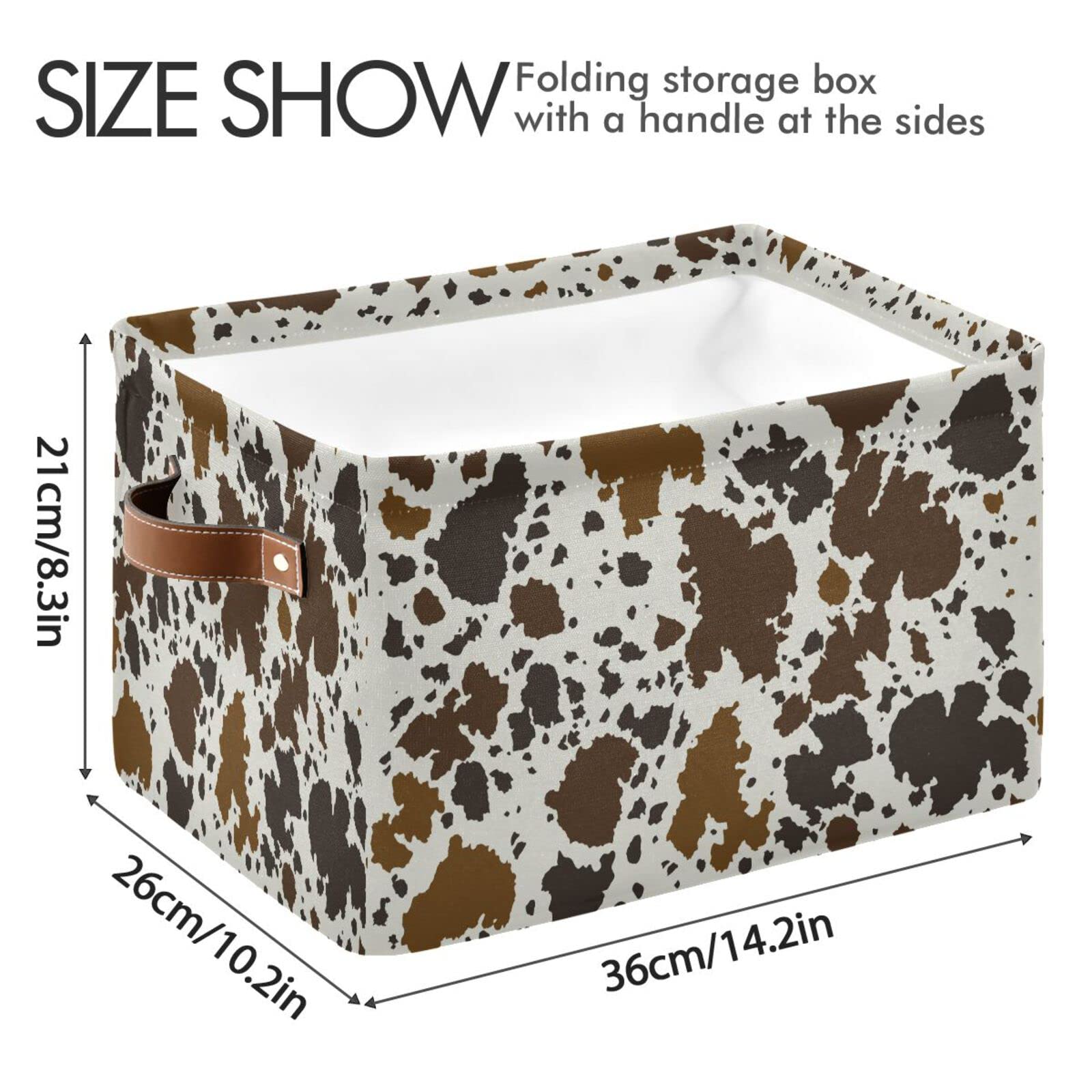 xigua Cow Print Storage Bin Collapsible Canvas Storage Basket Closet Organizer with Handles for Bedroom Nursery Shelves Laundry Room, 1 Pack