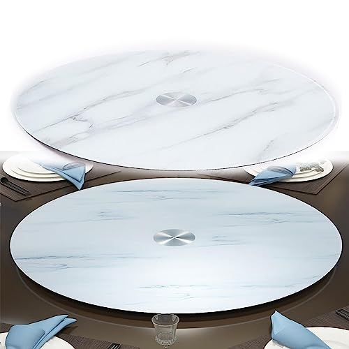 VERDDE 30in Round Lazy Susan Glass Turntable Marble Color Dining Table Serving Tray For Homes & Restaurants - Silent Smooth - Aluminum Alloy Bearing