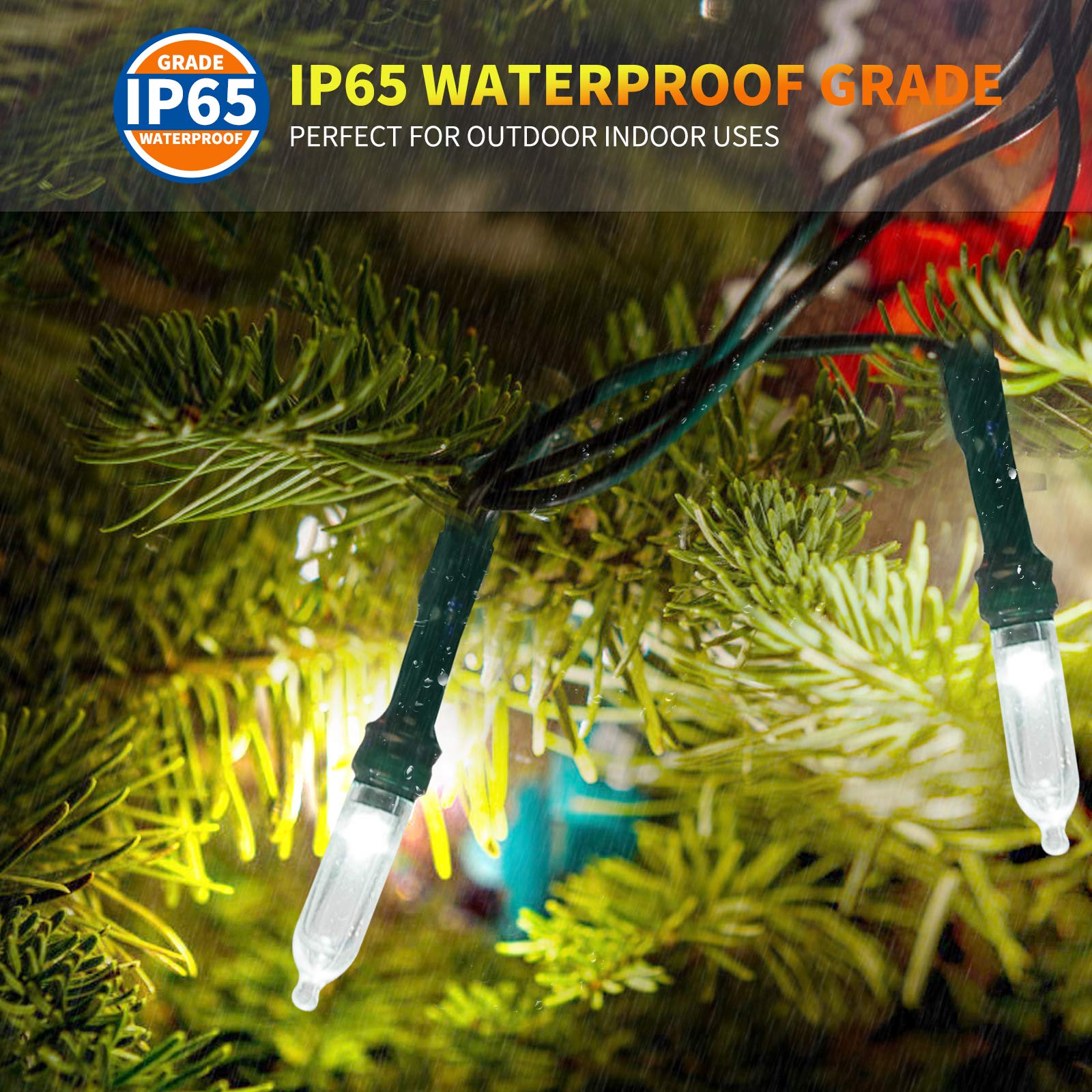 Tcamp Christmas Lights 33ft 100LED Outdoor Indoor Christmas String Lights with Remote Timer, USB or Battery Powered Waterproof 8 Modes Fairy Lights for Christmas Tree Wreath Party Decor (White)