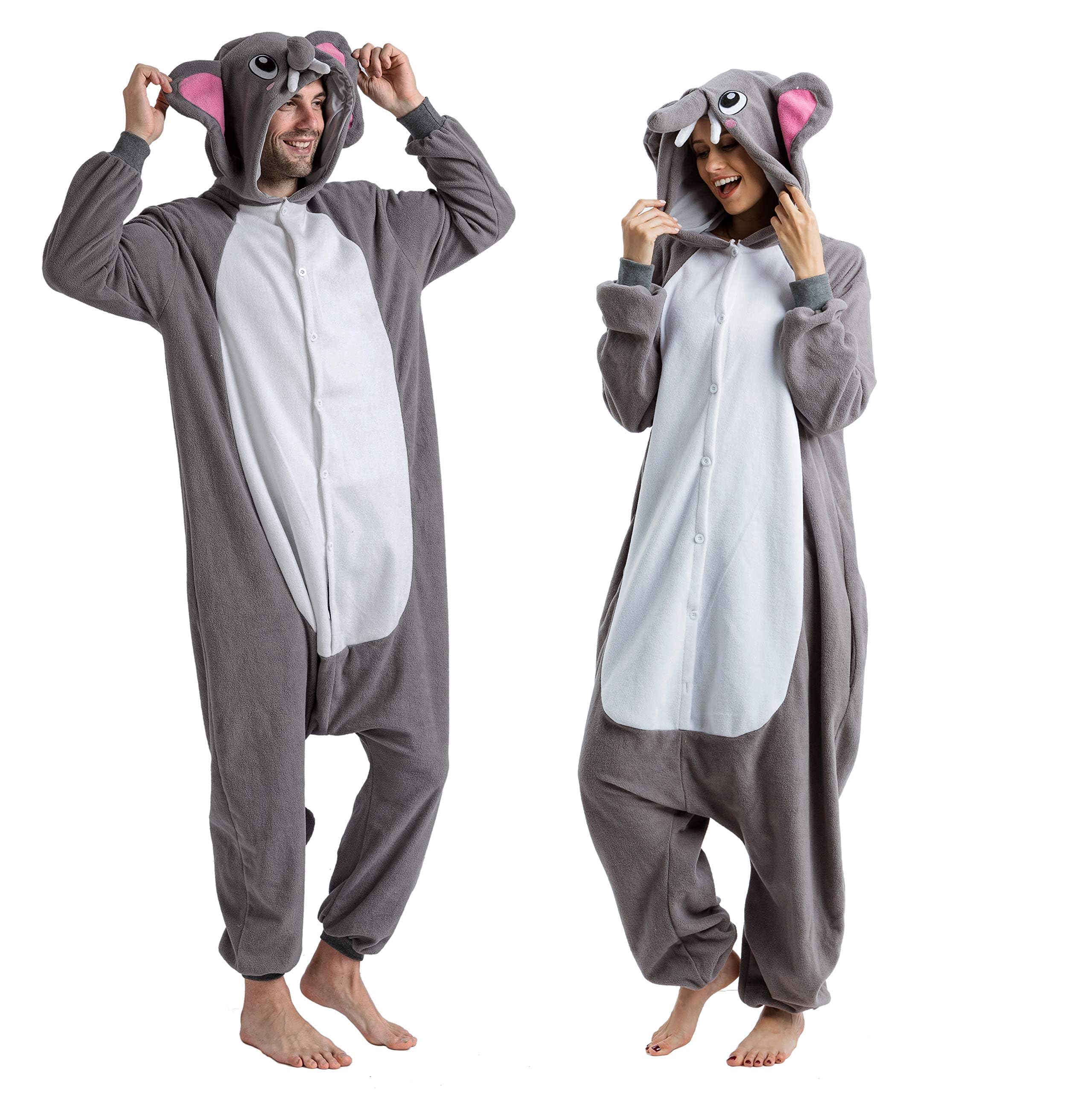 Spooktacular Creations Unisex Adult Pajama Plush jumpsuit One Piece Elephant Animal Costume (Medium) Grey