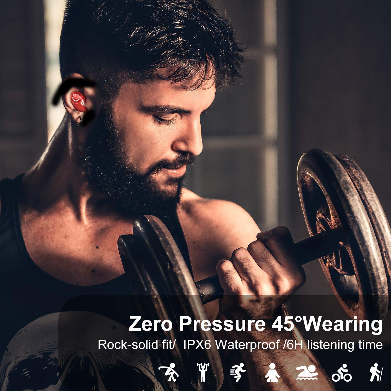 Wireless Earbuds, Torteco T08 Stylish Bluetooth 5.0 Headphones, in-Ear Stereo Wireless Earbuds with Touch Control & One-Step Pairing, IPX6 Water Proof for Running, Sports, Working, Red