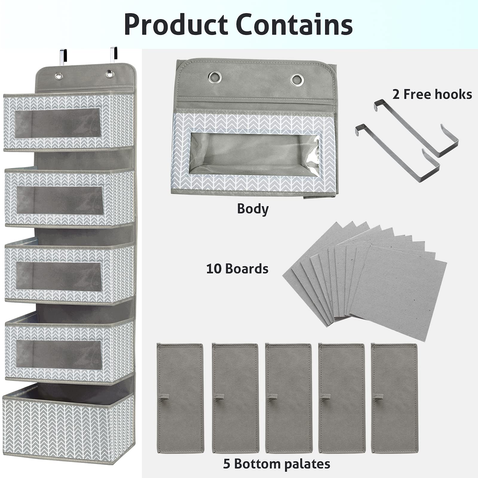 VERONLY Over the Door Hanging Organizer with 5 Large Pockets 1 Pack+ Adjustable Cosmetic Drawer Organizer for Bathroom Storage Set of 3