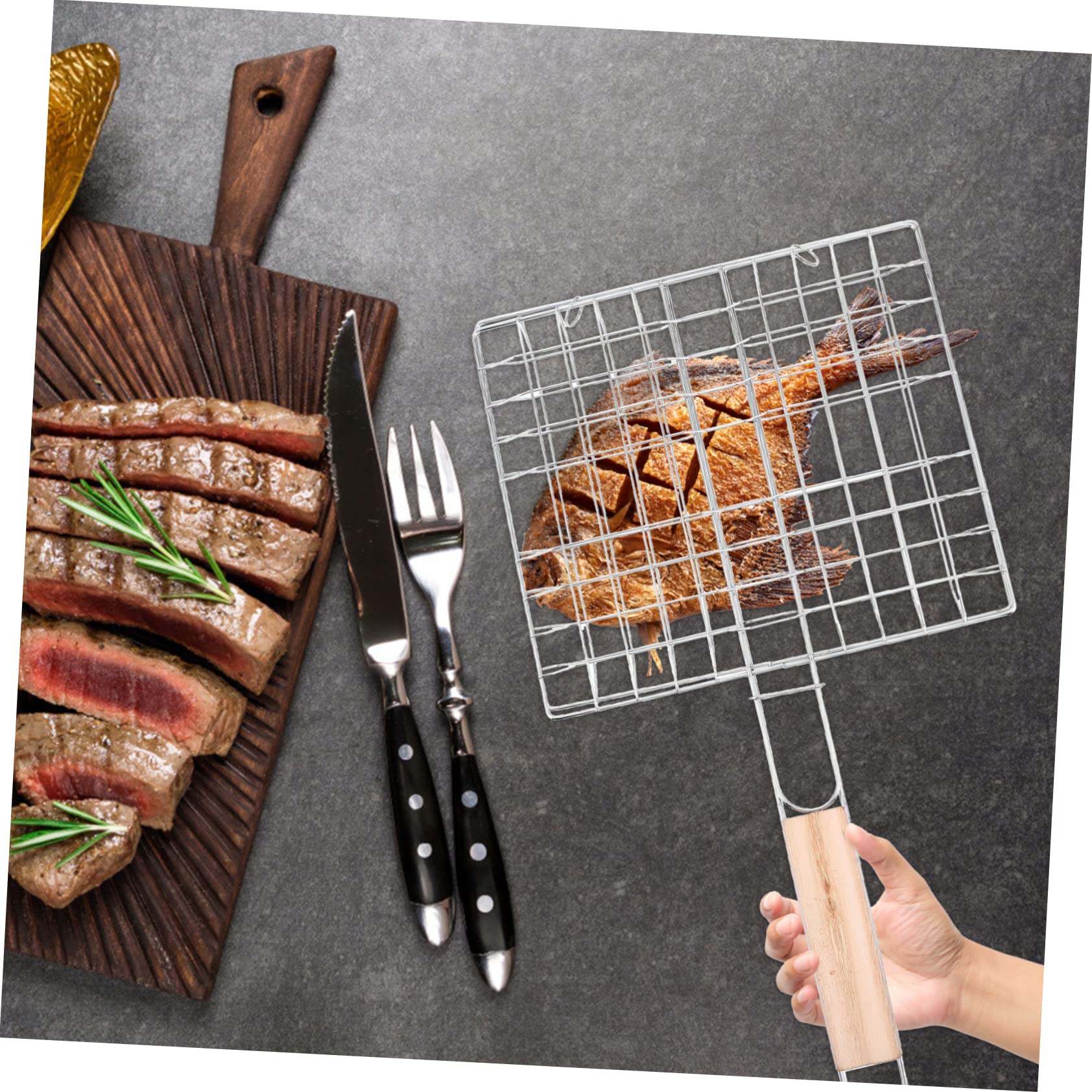 SECFOU 1pc BBQ net Cooking Fish Grill Rack Holder Stainless Steel Grill Grate Cooling Racks Barbeque Grill Grilling Basket Fish Grill Basket Folding Grill Smoker Iron Barbecue Hamburger