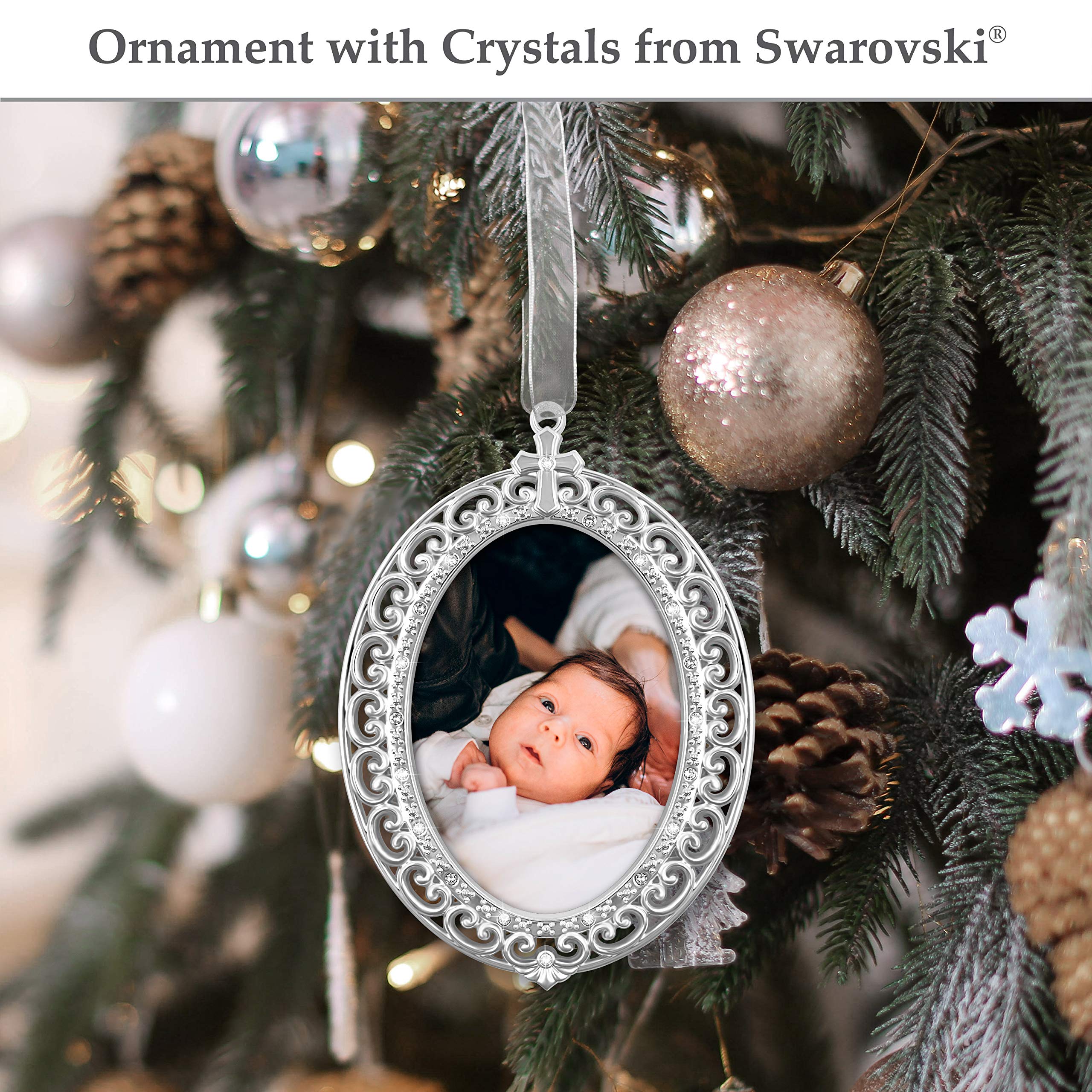White Bible Gift Set with KJV Bible & Silver-Plated Frame Ornament with Crystals from Swarovski