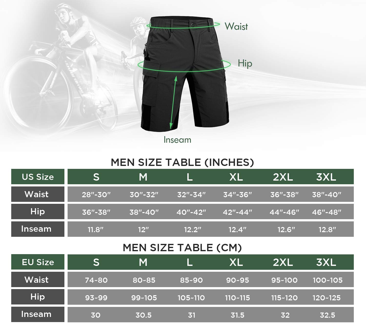 XKTTAC Men-Hiking-Shorts Strench Lightweight Outdoor Quick-Dry-Shorts with Zipper Pockets (Black, Large)
