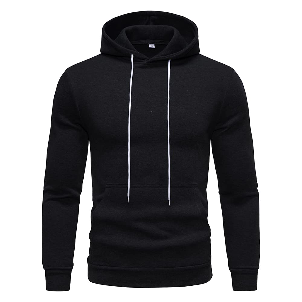 Prubensic Men's hoodies Pullover Hoodie Long Sleeve Casual Sweatshirt with Pocket Hoodies Gym Drawstring Hooded Black