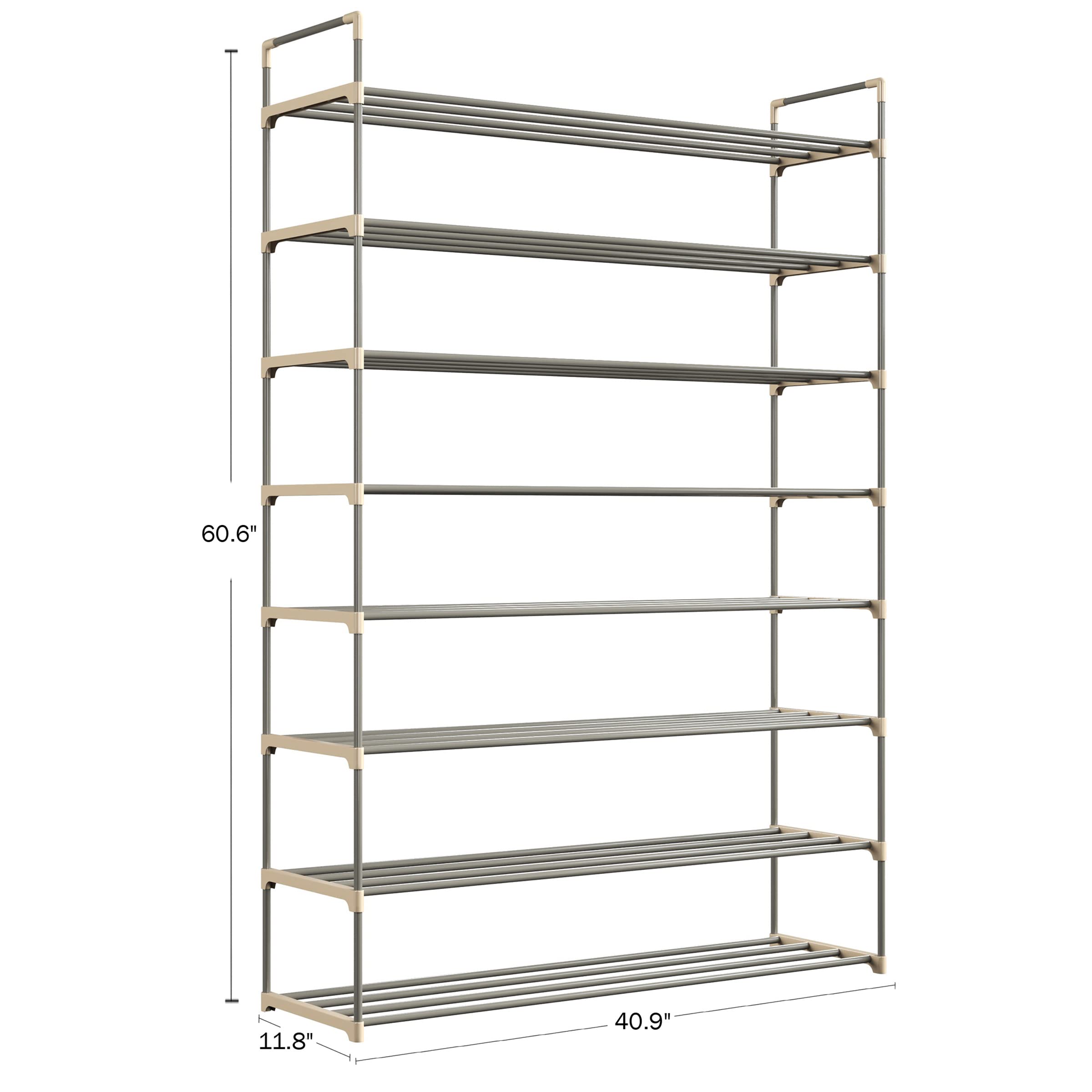 Shoe Rack - 8-Tier Shoe Organizer for Closet, Bathroom, Entryway - Shelf Holds 40 Pairs Sneakers, Heels, Boots by Home-Complete (Gray)