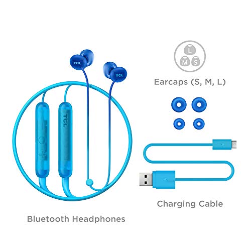 TCL SOCL300BT Wireless Bluetooth in-Ear Earbud Headphones with Noise Isolation and Extra-Long 17hr Playback Battery, Built-in Mic - Ocean Blue