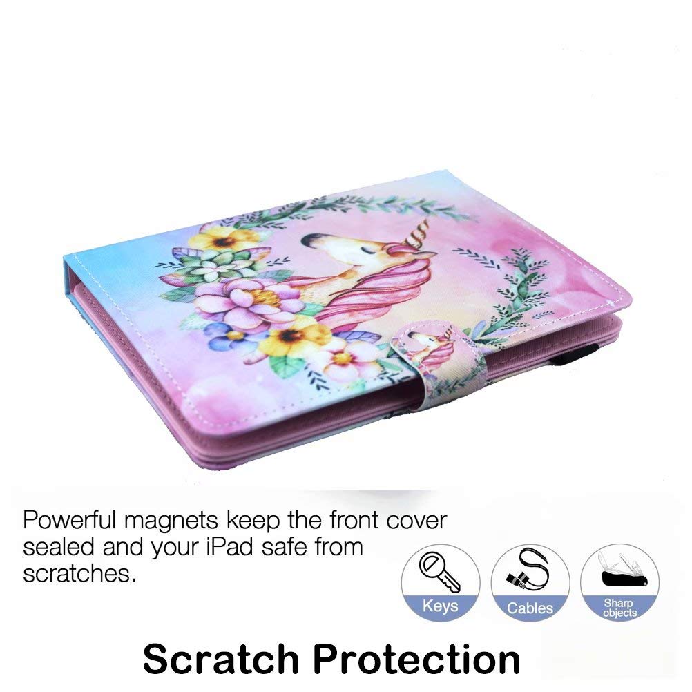 Universal 8.0" Tablet Case, AMOTIE Wallet Stand Cover Shockproof Case for iPad Mini 1 2 3 4 5/ Galaxy Tab E 8.0/ Tab A 8.0/ Fire HD 8 and More 7.5-8.5 inch Tablet, Pink Unicorn