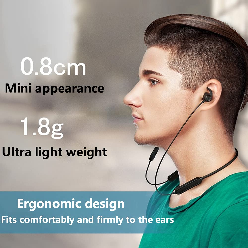 SLuB True Wireless Bluetooth Waterproof Sport HD Stereo Neckband Headphones with Mic 36H Play time Sweatproof for Cell Phone Double Battery Earbuds for iPhone/Android (Black)